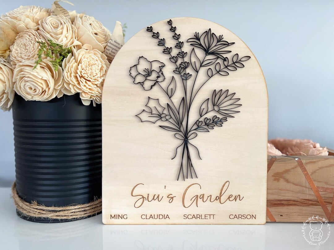 Personalized Wooden Birth Month Flower Bouquet Plaque | Birth Flower ...