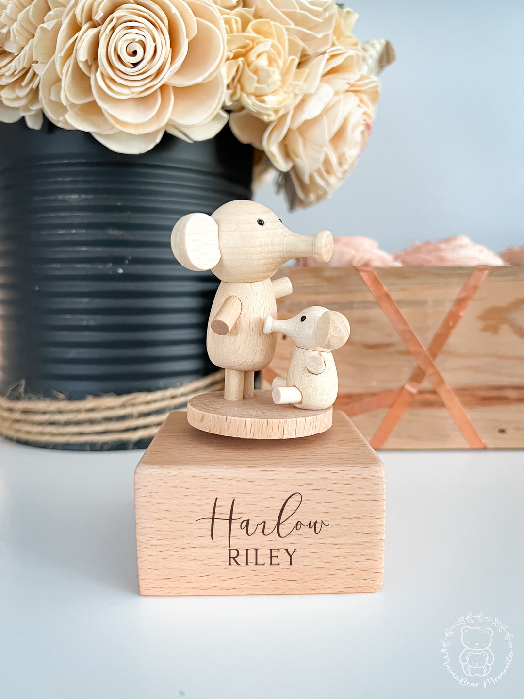 Wooden Elephants Musical Carousel | Personalized Custom Engraved Music ...