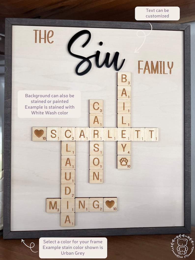 Personalized Wooden Scrabble Tiles Plaque | Custom Family Name Wood ...