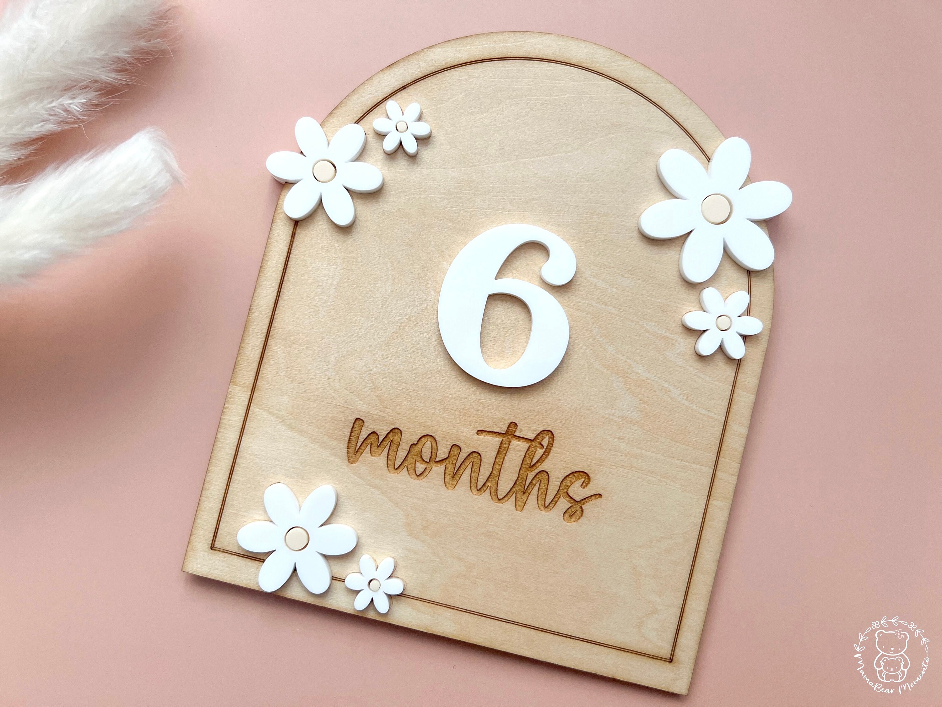 Wooden Daisy Flower Arched Monthly Milestone Card | Personalized Name ...