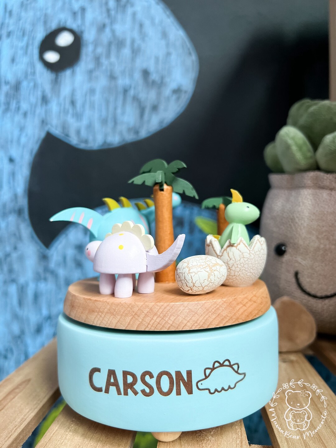 Wooden Dinosaurs Musical Carousel | Personalized Custom Engraved Wooden ...