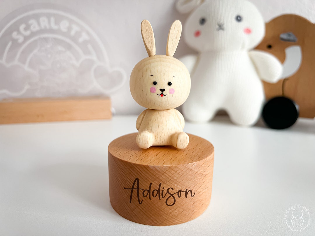 Wooden Bunny Rabbit Musical Carousel | Personalized Custom Engraved ...