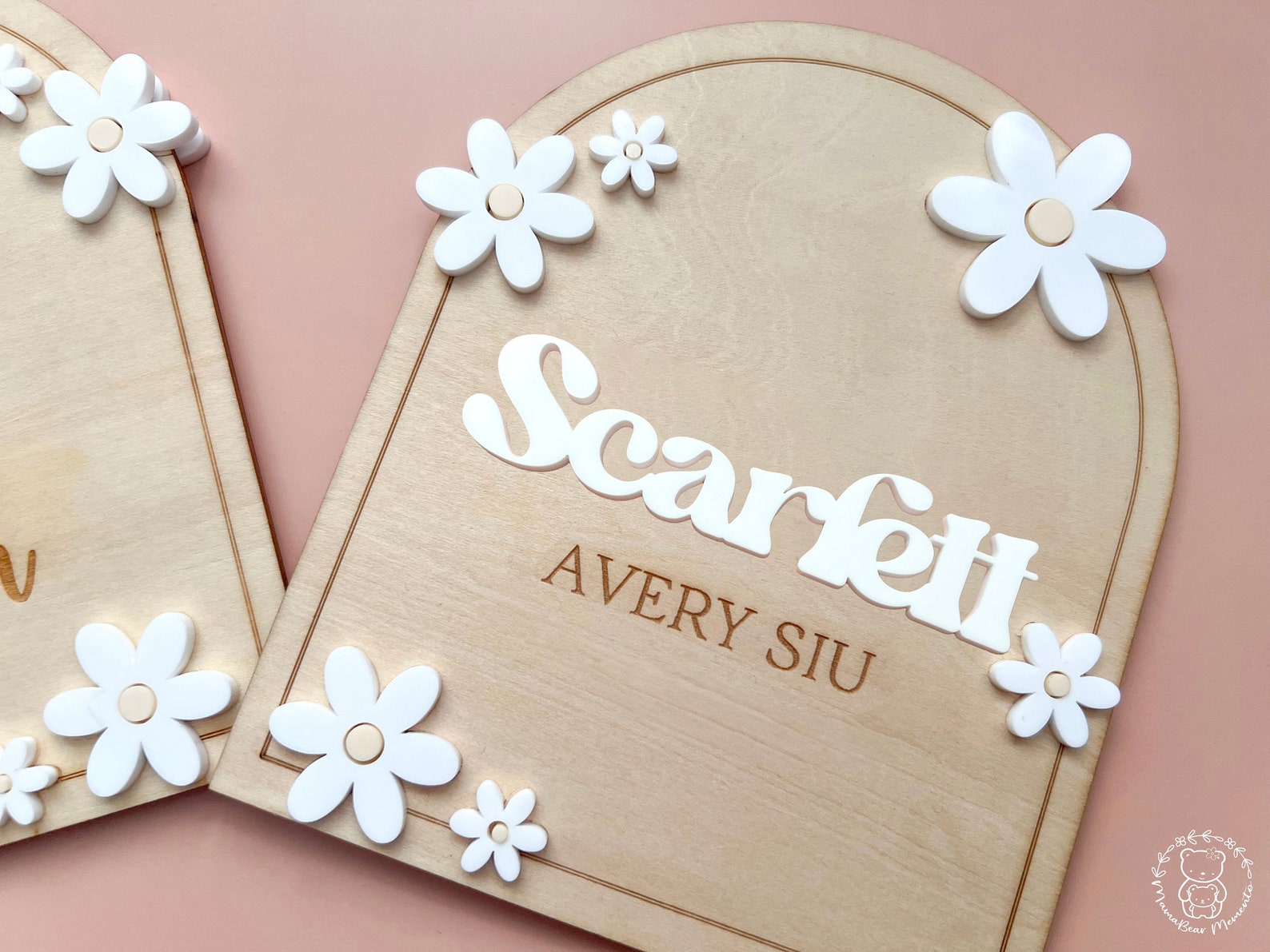 Wooden Daisy Flower Arched Monthly Milestone Card Personalized Name ...