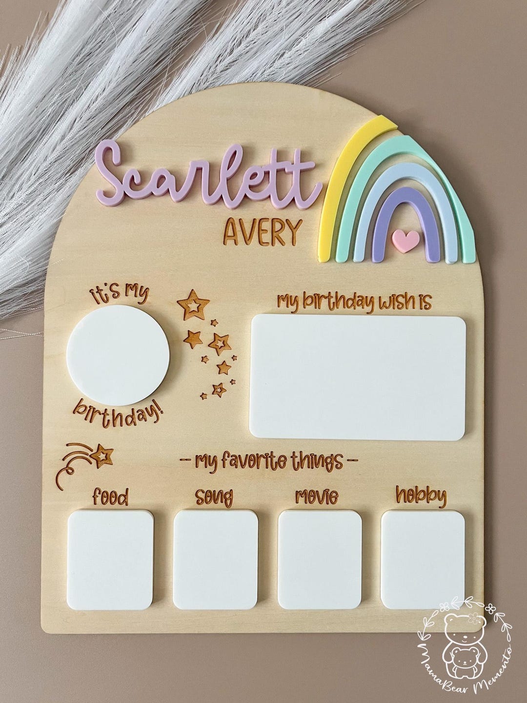 Personalized Children Rainbow Birthday Board | Custom Yearly Milestone ...