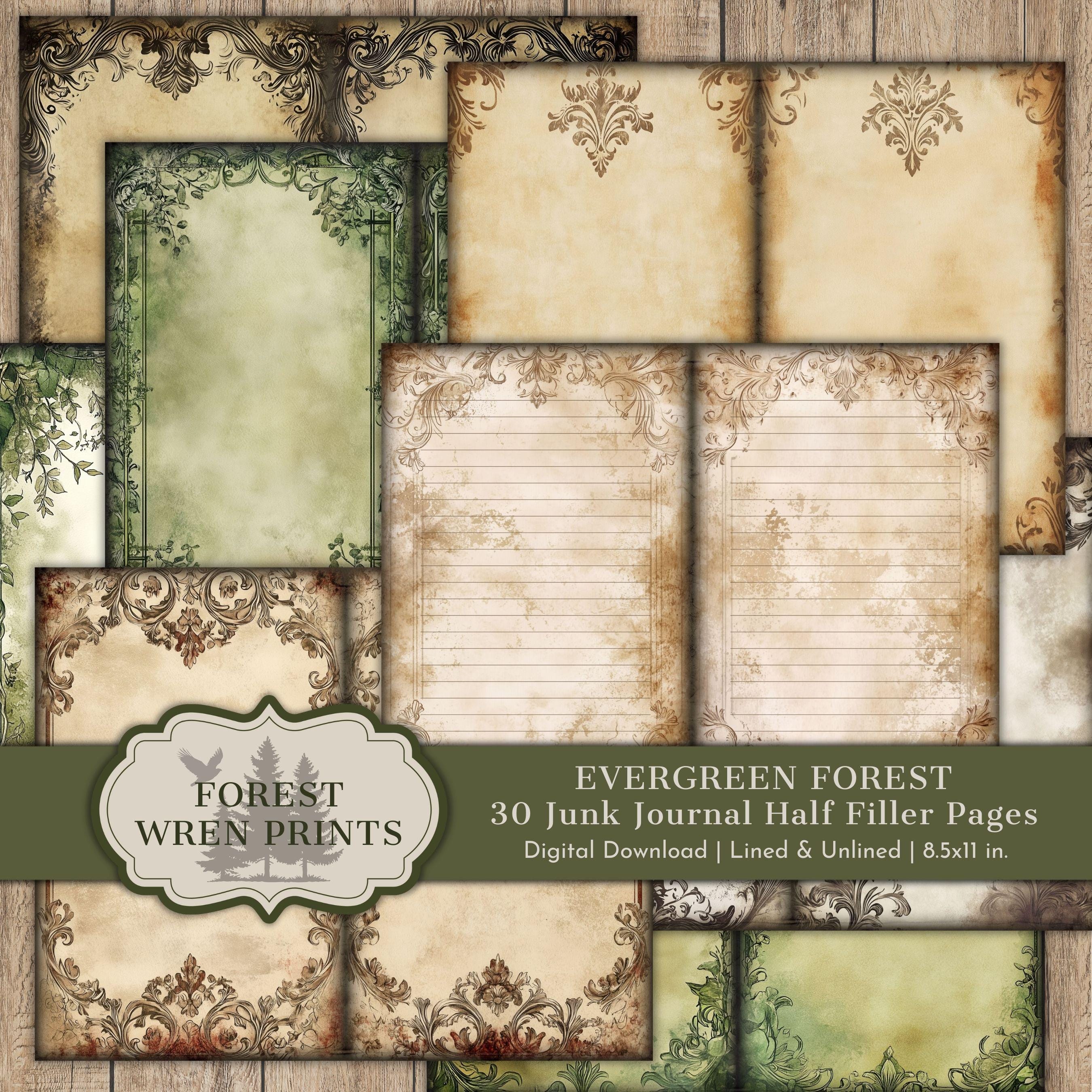 Evergreen Forest Junk Journal Filler Papers Horizontal, Vintage ...
