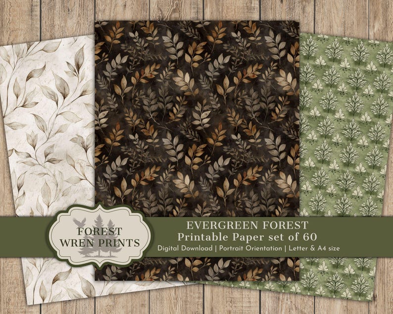 Evergreen Forest Digital Paper, Rustic Junk Journal Pages, Vintage ...