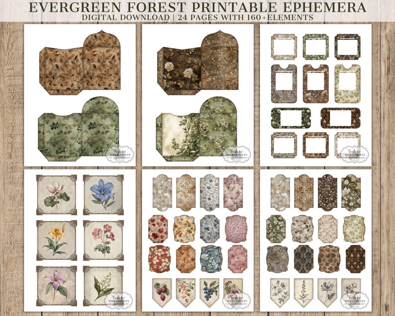 Evergreen Forest Junk Journal Ephemera Printables, Watercolor Woodland ...