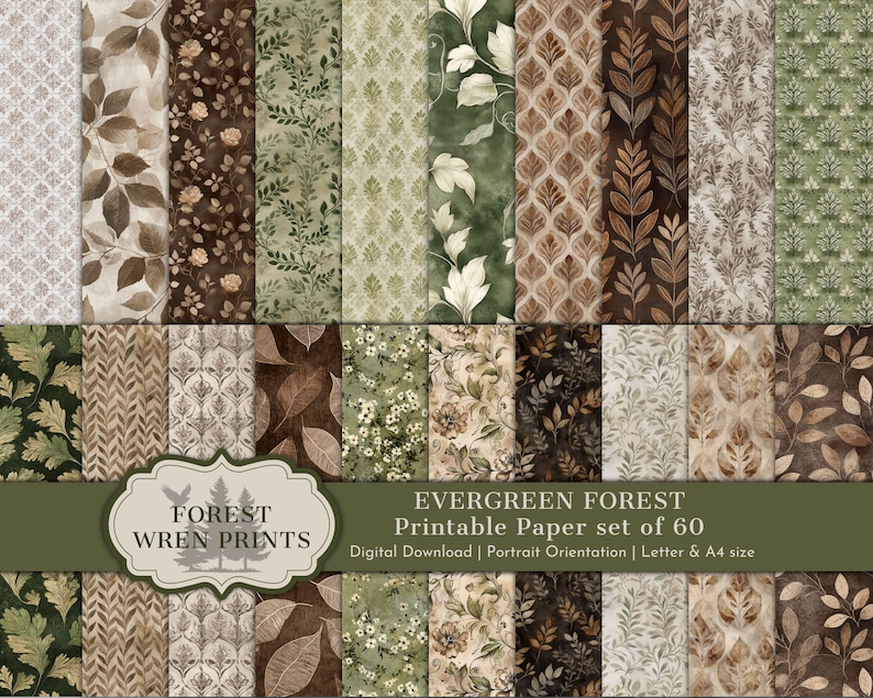 Evergreen Forest Digital Paper, Rustic Junk Journal Pages, Vintage ...