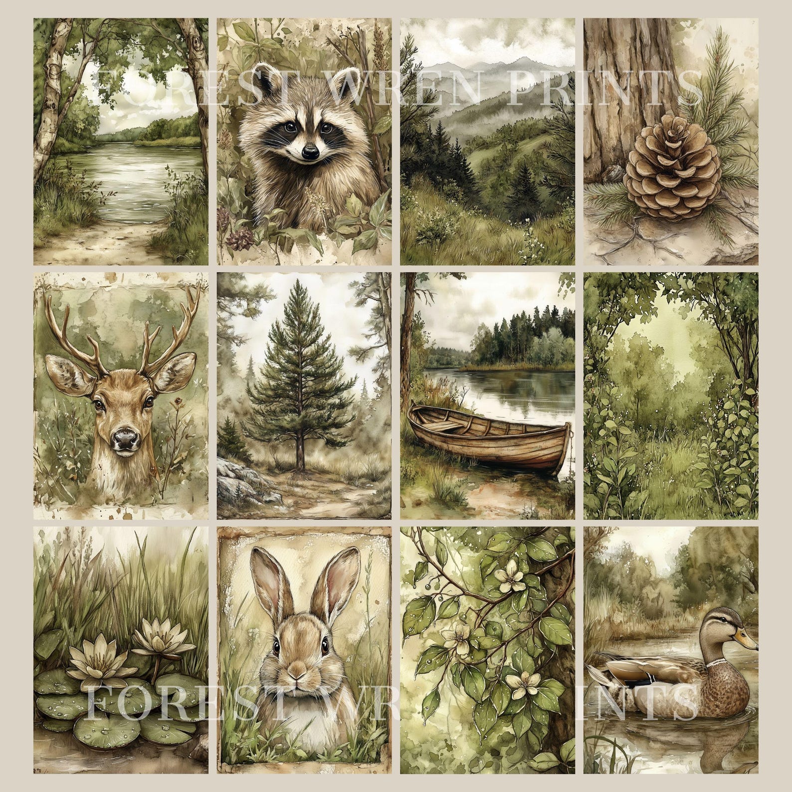 Evergreen Forest Junk Journal Pages, Botanical Journaling Background ...