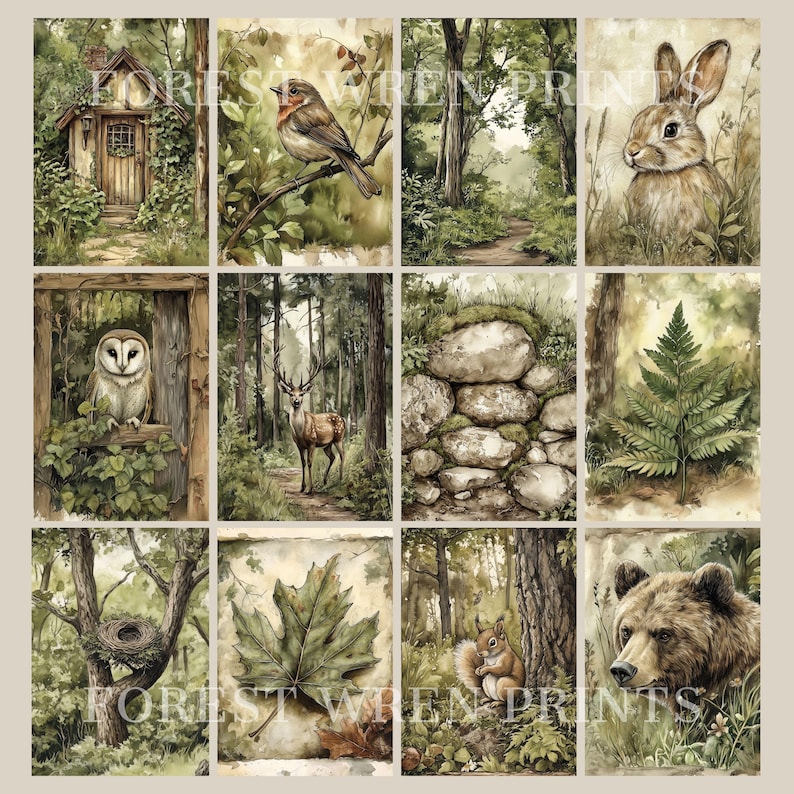 Evergreen Forest Junk Journal Pages, Botanical Journaling Background ...