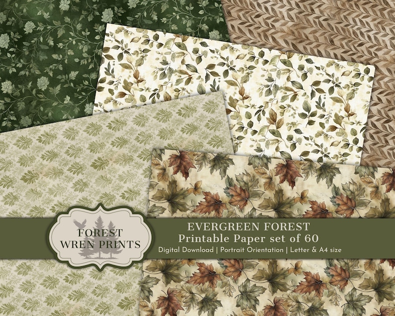 Evergreen Forest Digital Paper, Rustic Junk Journal Pages, Vintage ...