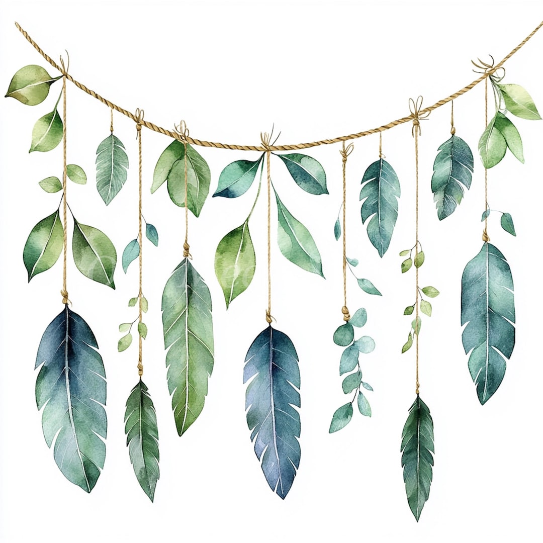 Boho Leaves Decor Clipart Bundle- 10 High Quality Watercolor Jpgs ...