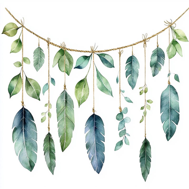 Boho Leaves Watercolor Clipart Bundle: Printable Decor (digital ...