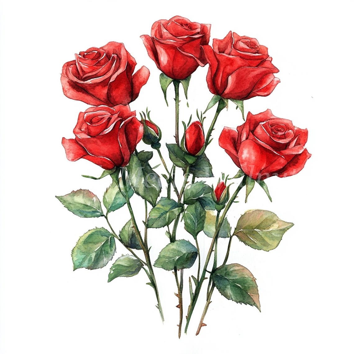 Red Roses Watercolor Clipart: Floral Scrapbook Images (digital Download ...