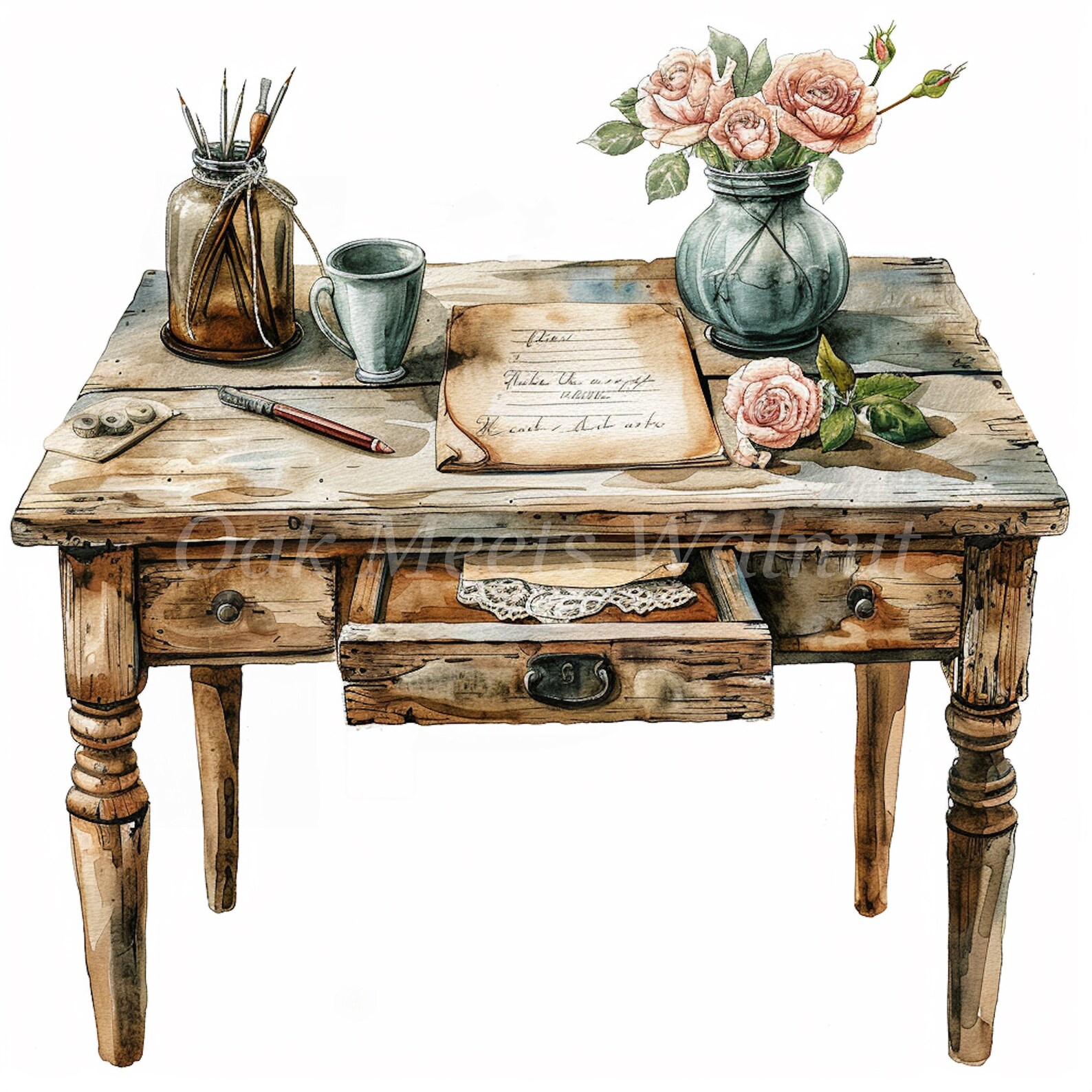 Writer's Desk Table, Clipart Bundle- 10 High Quality Watercolor Jpgs ...