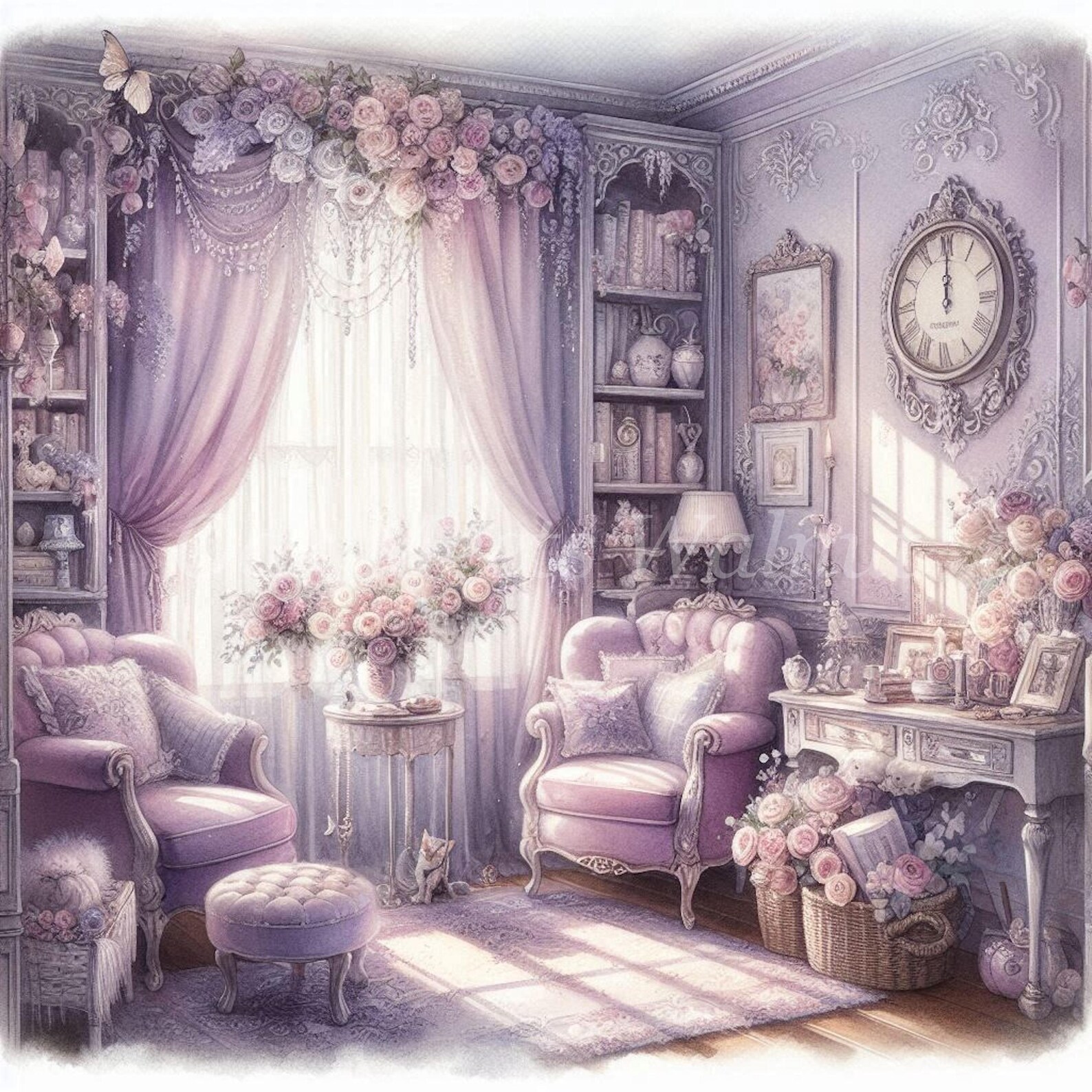 Purple Cozy Nook Clipart Bundle: Watercolor Illustrations (digital ...
