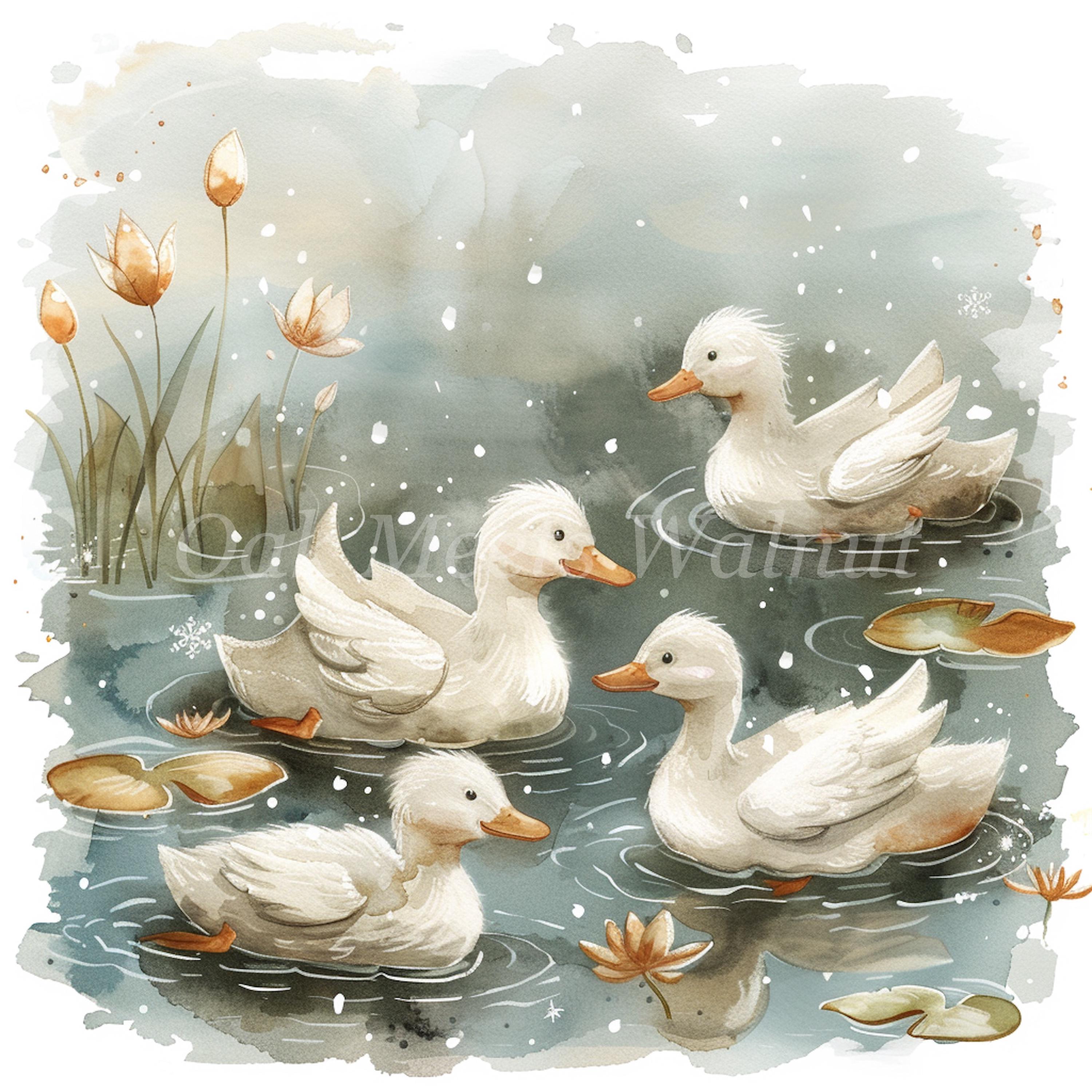 Cute Ducks in a Pond Clipart Bundle- 10 High Quality Watercolor Jpgs ...