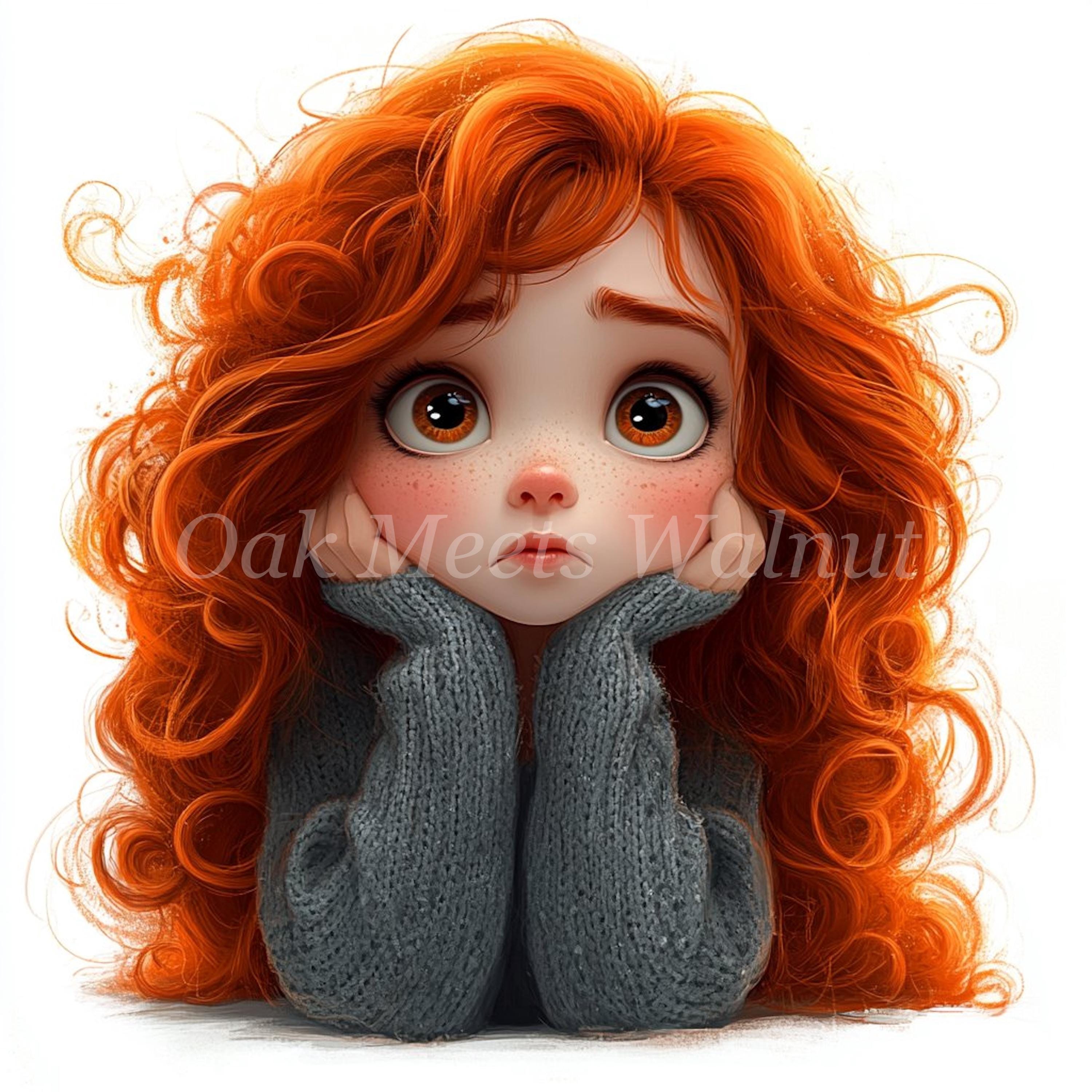 Red Hair Girl Watercolor Clipart: Scrapbook JPG Bundle (digital ...