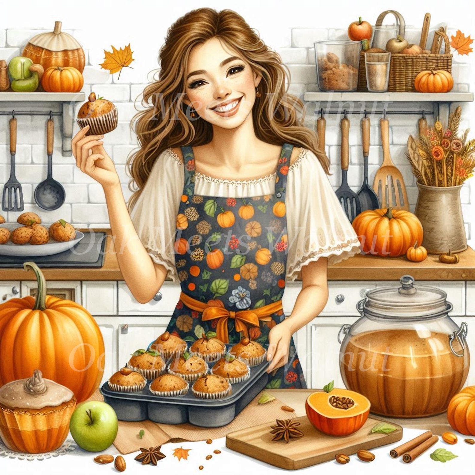 Autumn Baker Clipart Bundle: Watercolor Baking Illustrations (digital ...