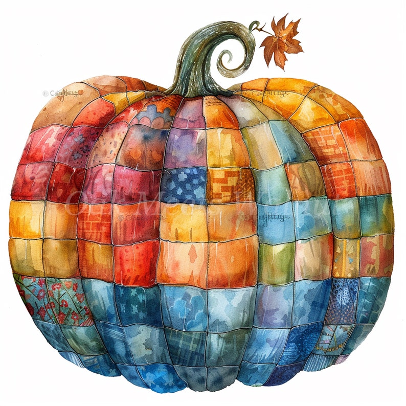 Patchwork Pumpkin Clipart Bundle- 10 High Quality Watercolor Jpgs ...
