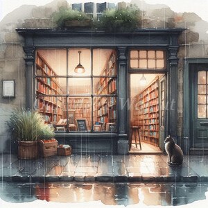 Rainy Day Book Store Clipart Bundle- 10 High Quality Watercolor Jpgs ...