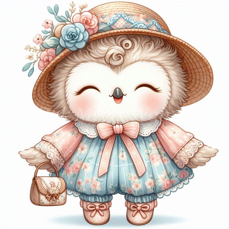 10 Cute Blue Pink Owl Set 1 Clipart Bundle- High Quality Watercolor JPG ...