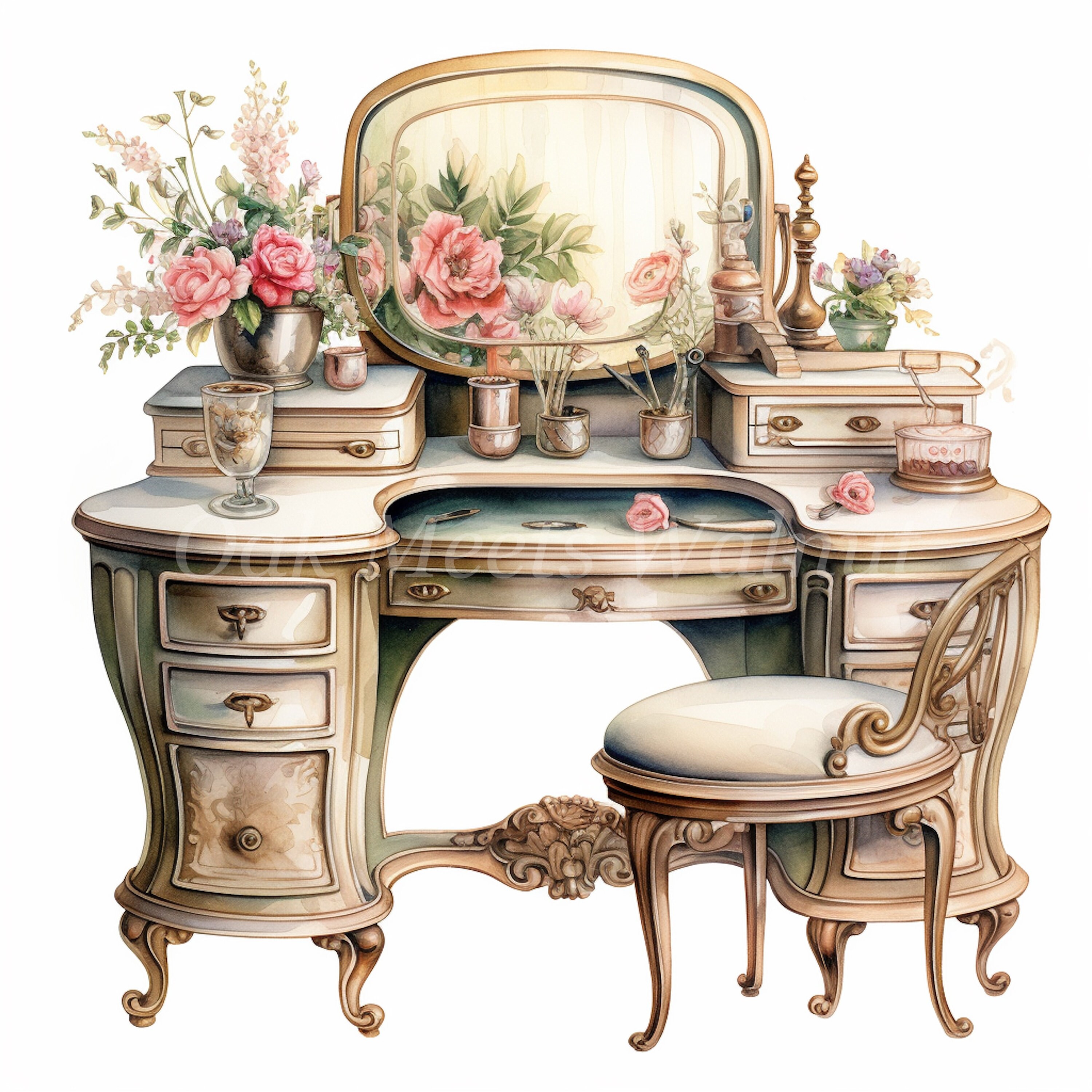 Floral Vanity Clipart Bundle 10 High Quality Jpgs, Dressing Table ...