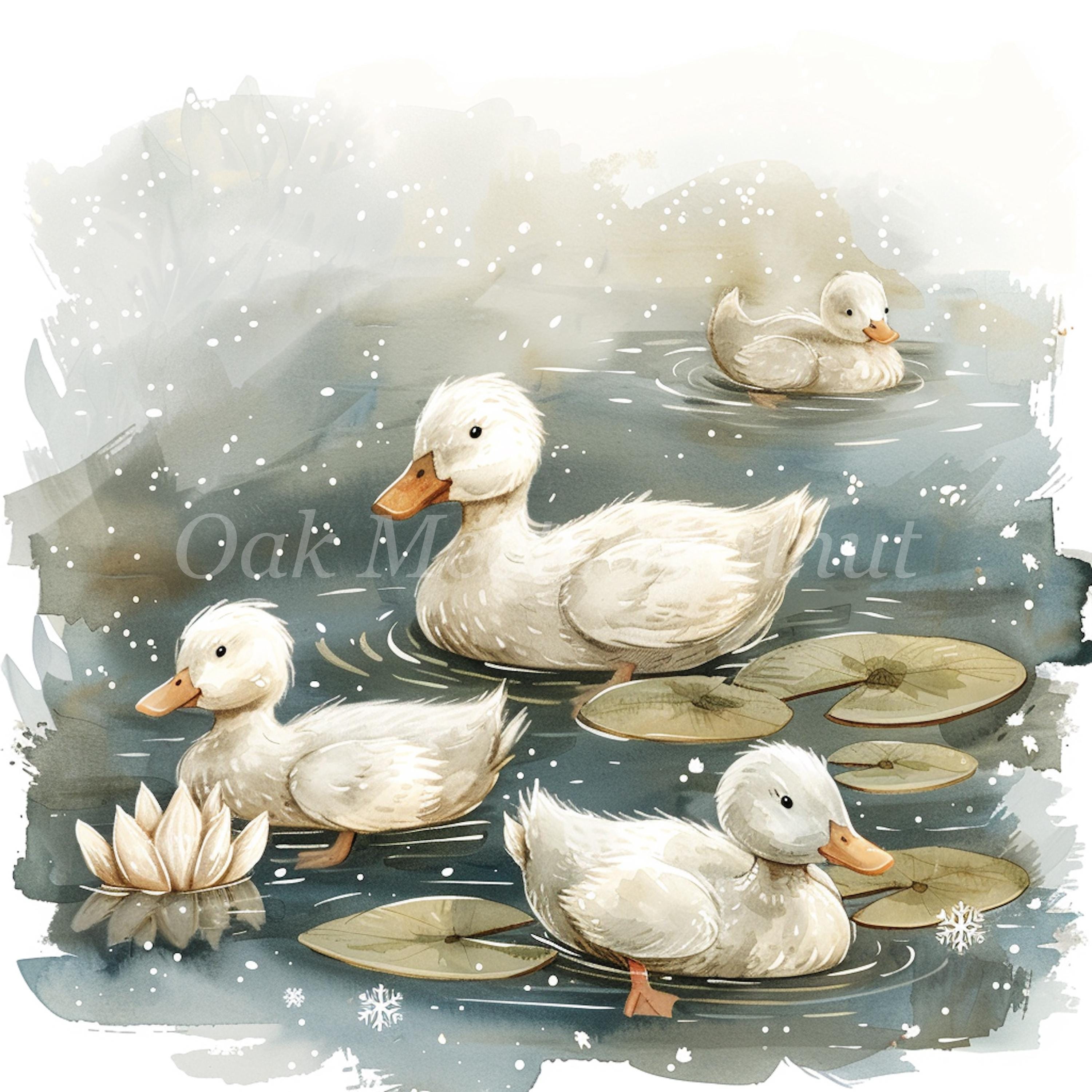 Cute Ducks in a Pond Clipart Bundle- 10 High Quality Watercolor Jpgs ...
