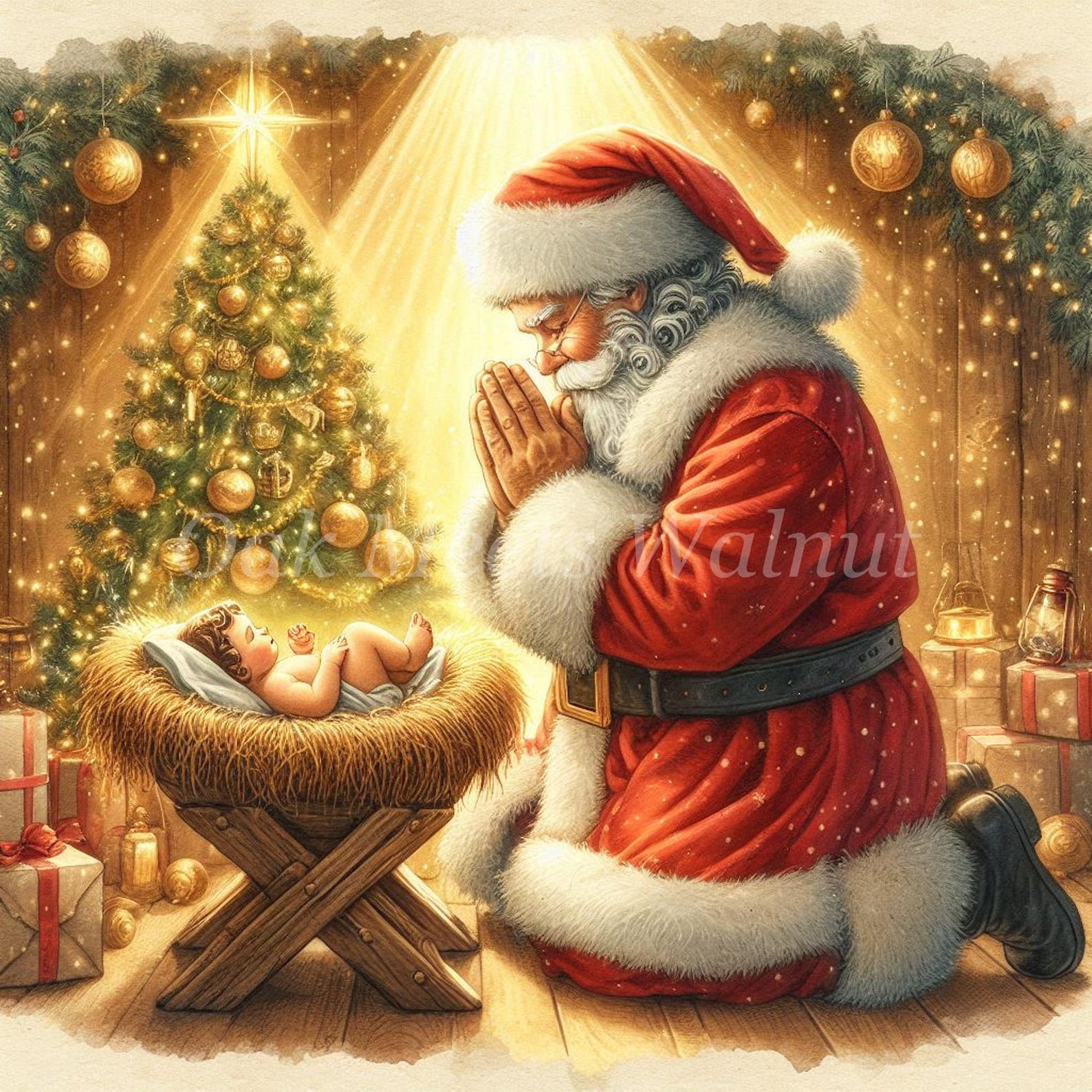 Santa Praying Watercolor Clipart Bundle: Christmas Scrapbook Graphics ...