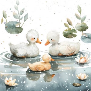 Cute Ducks in a Pond Clipart Bundle- 10 High Quality Watercolor Jpgs ...