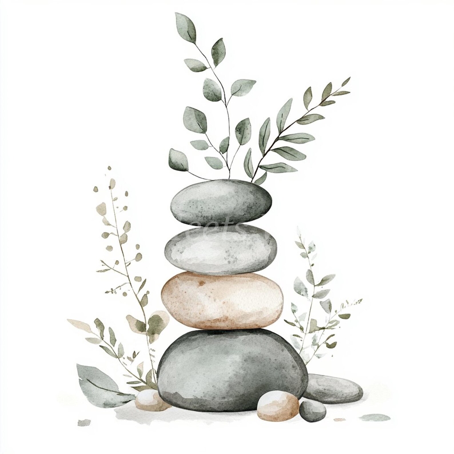 10 Zen Stones Clipart Bundle- High Quality Watercolor Jpgs, Paper Craft ...