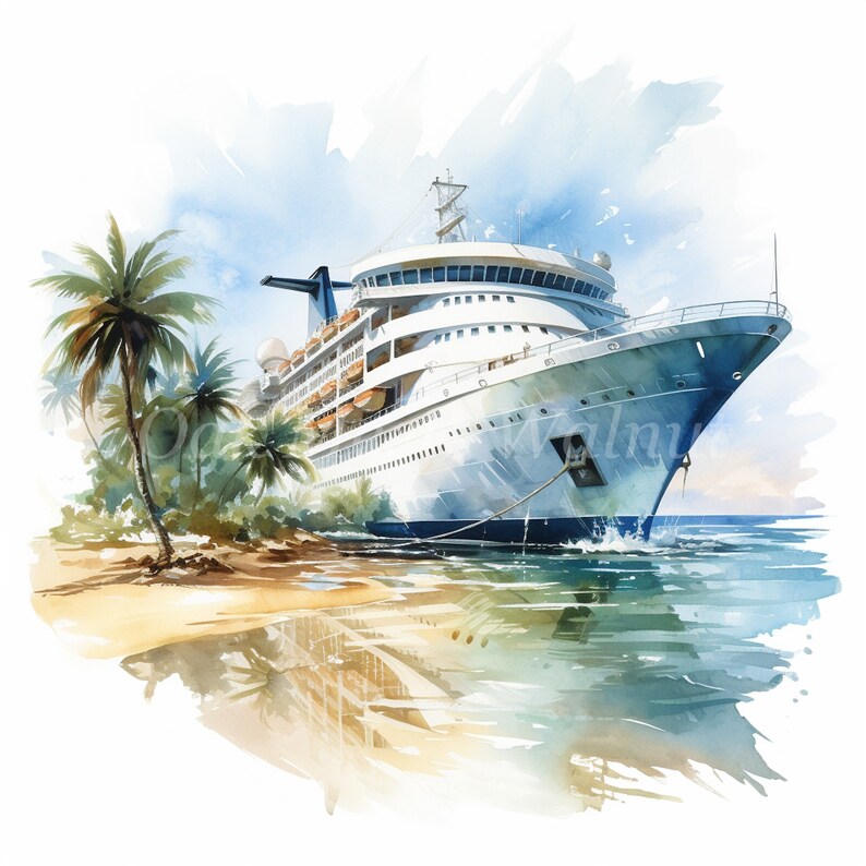 Cruise by the Beach Clipart Bundle- 10 High Quality Watercolor Jpgs ...