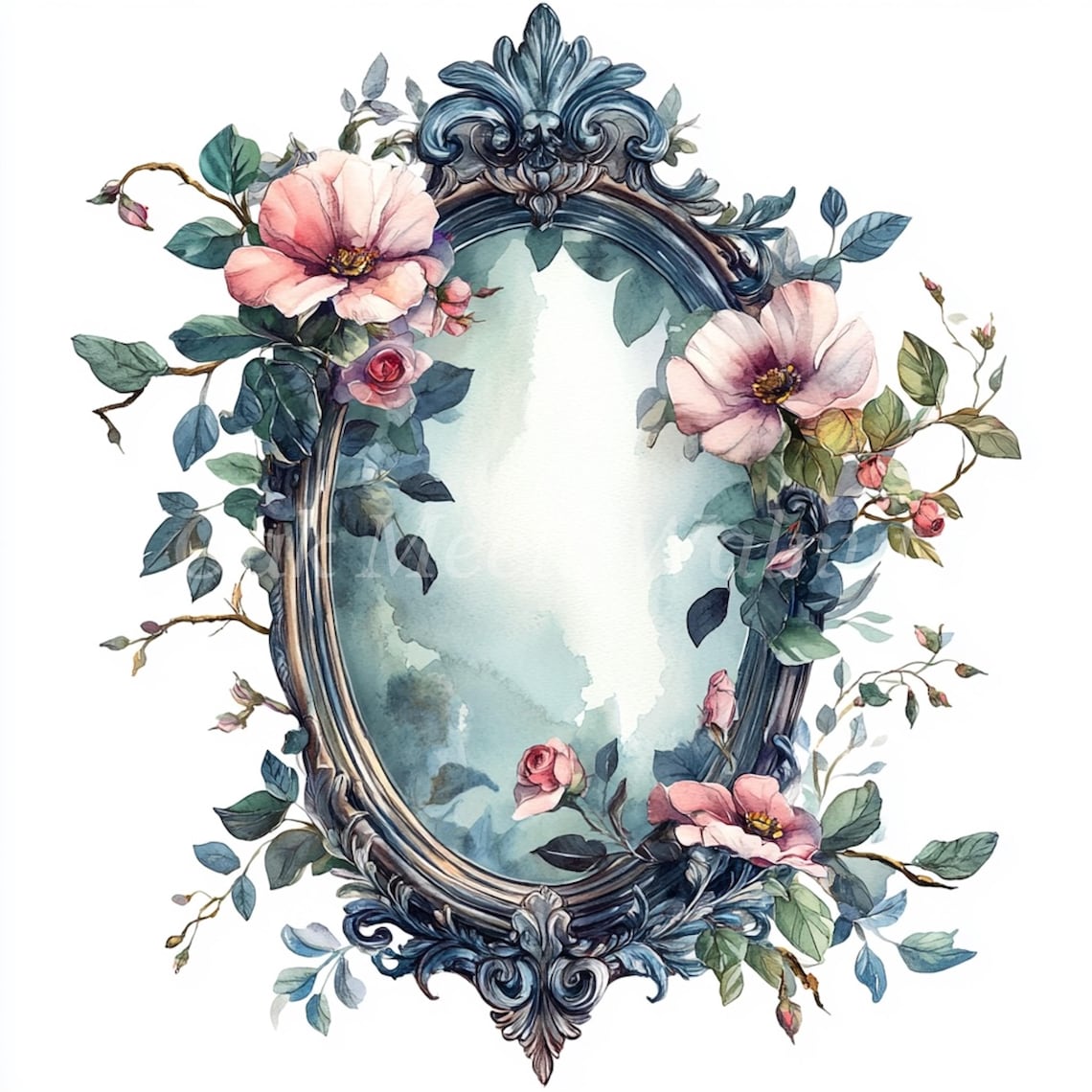 Floral Mirror Watercolor Clipart Bundle: Printable Wall Art (digital ...