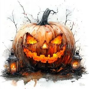 Halloween Pumpkin Bundle- 10 High Quality Watercolor Jpgs, Scary Mixed ...