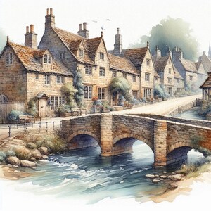 Old English Village Landscape Clipart Bundle- 10 High Quality ...