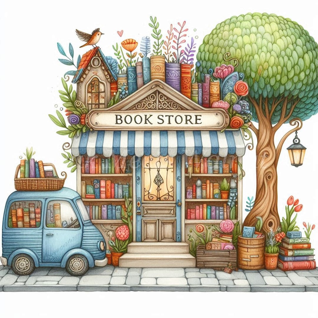 Whimsical Book Store Clipart Bundle- 10 High Quality Watercolor Jpgs ...