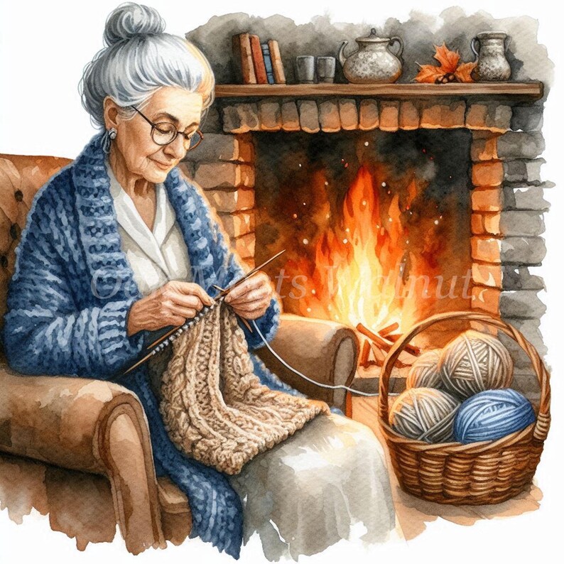12 Grandma Knitting Clipart Bundle- High Quality Jpgs, Craft Art, Card ...