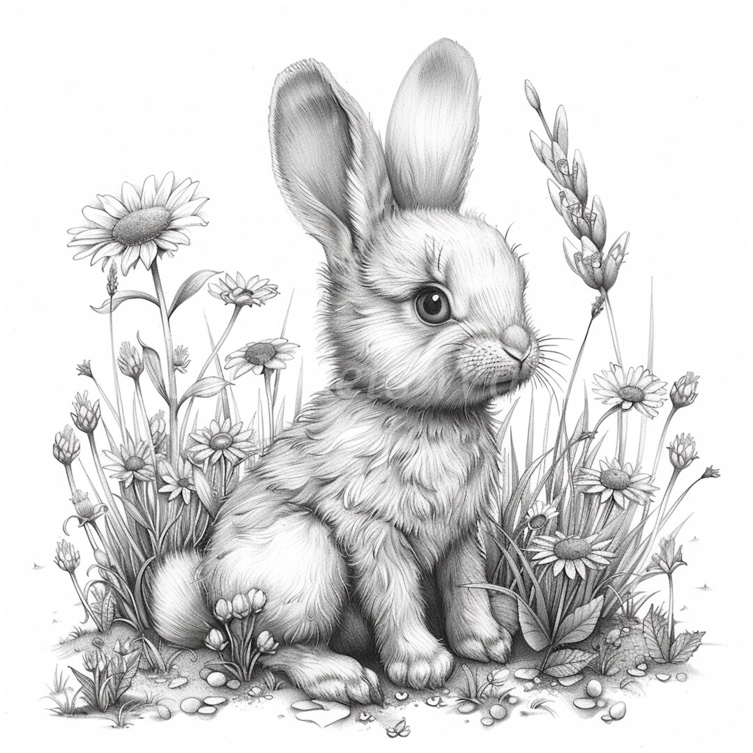 Bunny Black Ink Clipart Bundle- 10 High Quality Watercolor Jpgs- Line ...