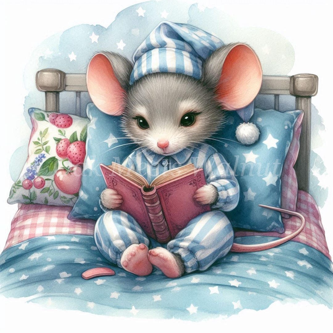 Bedtime Mouse Clipart Bundle- 10 High Quality Watercolor Jpgs, Mixed ...