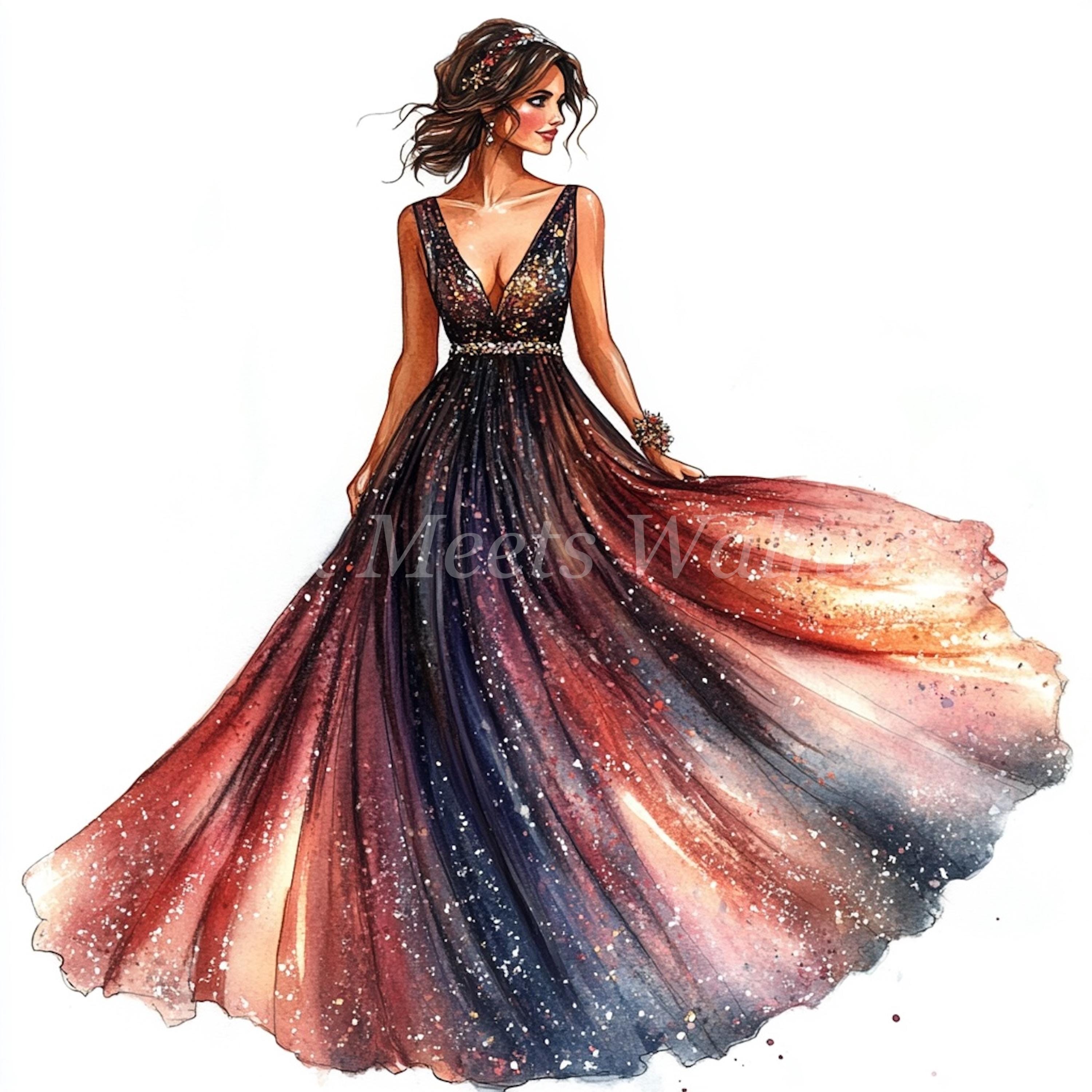 Prom Dress Clipart Bundle: Watercolor Fashion Illustrations (digital ...