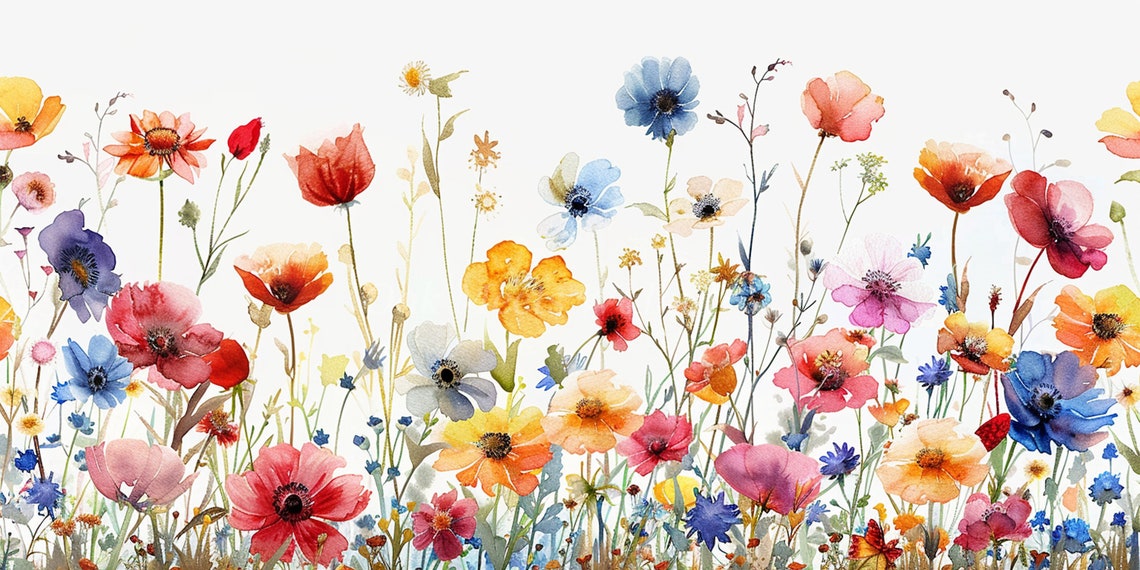 Watercolor Wildflowers Border Clipart: Floral Invitation Graphics ...