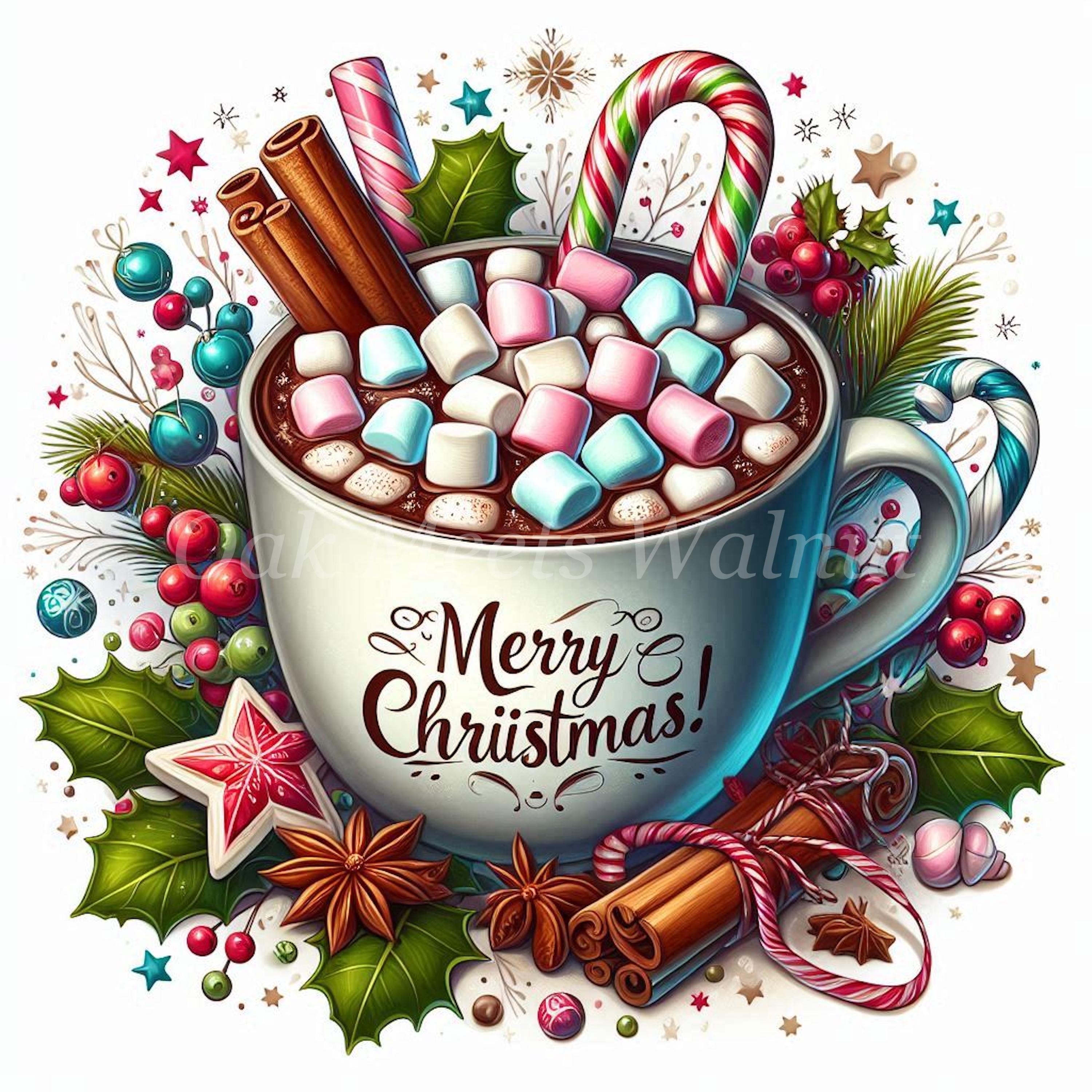 Christmas Hot Cocoa Clipart: Watercolor Holiday Mugs (digital Download ...