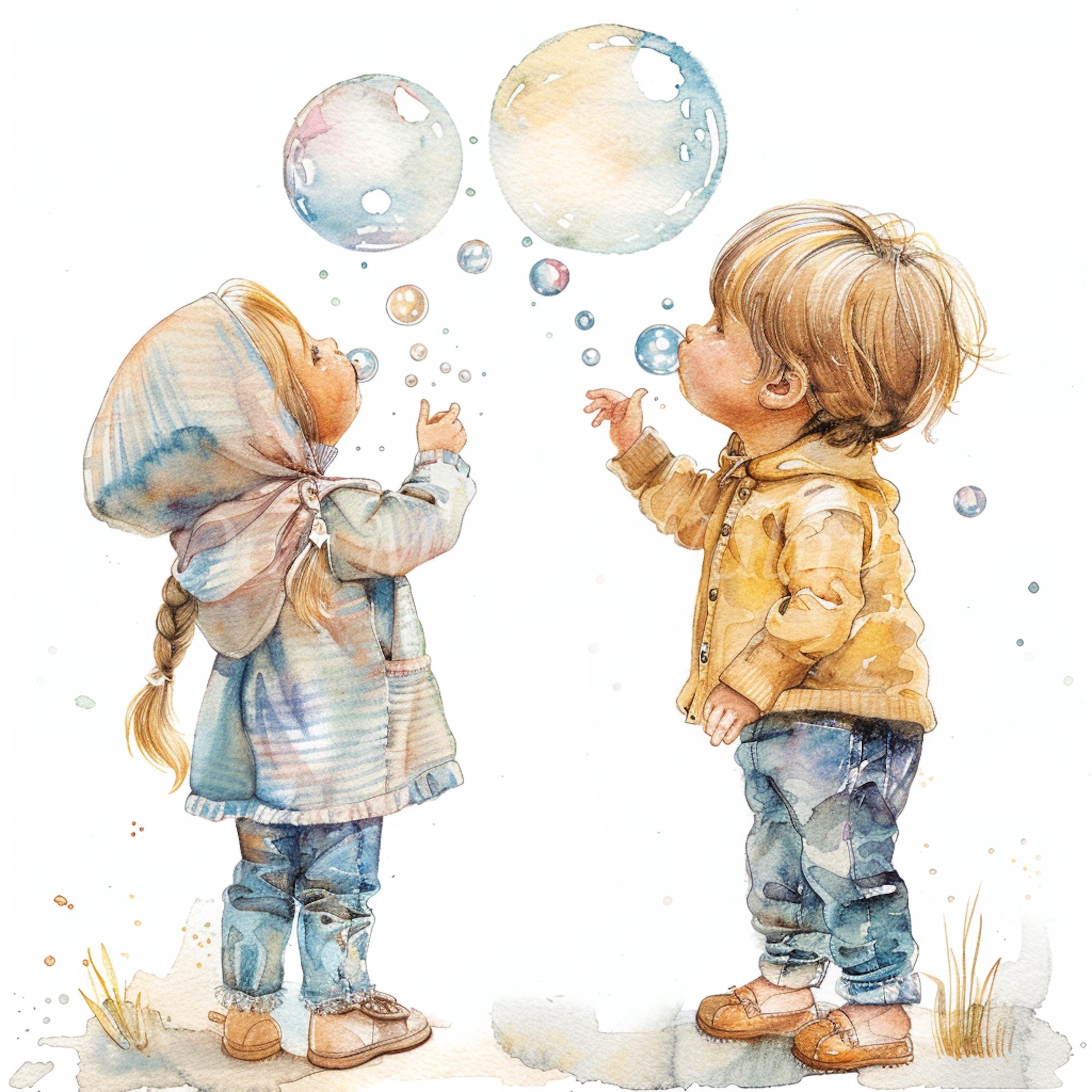 Kids Blowing Bubbles Clipart Bundle- 10 High Quality Jpgs, Printable ...