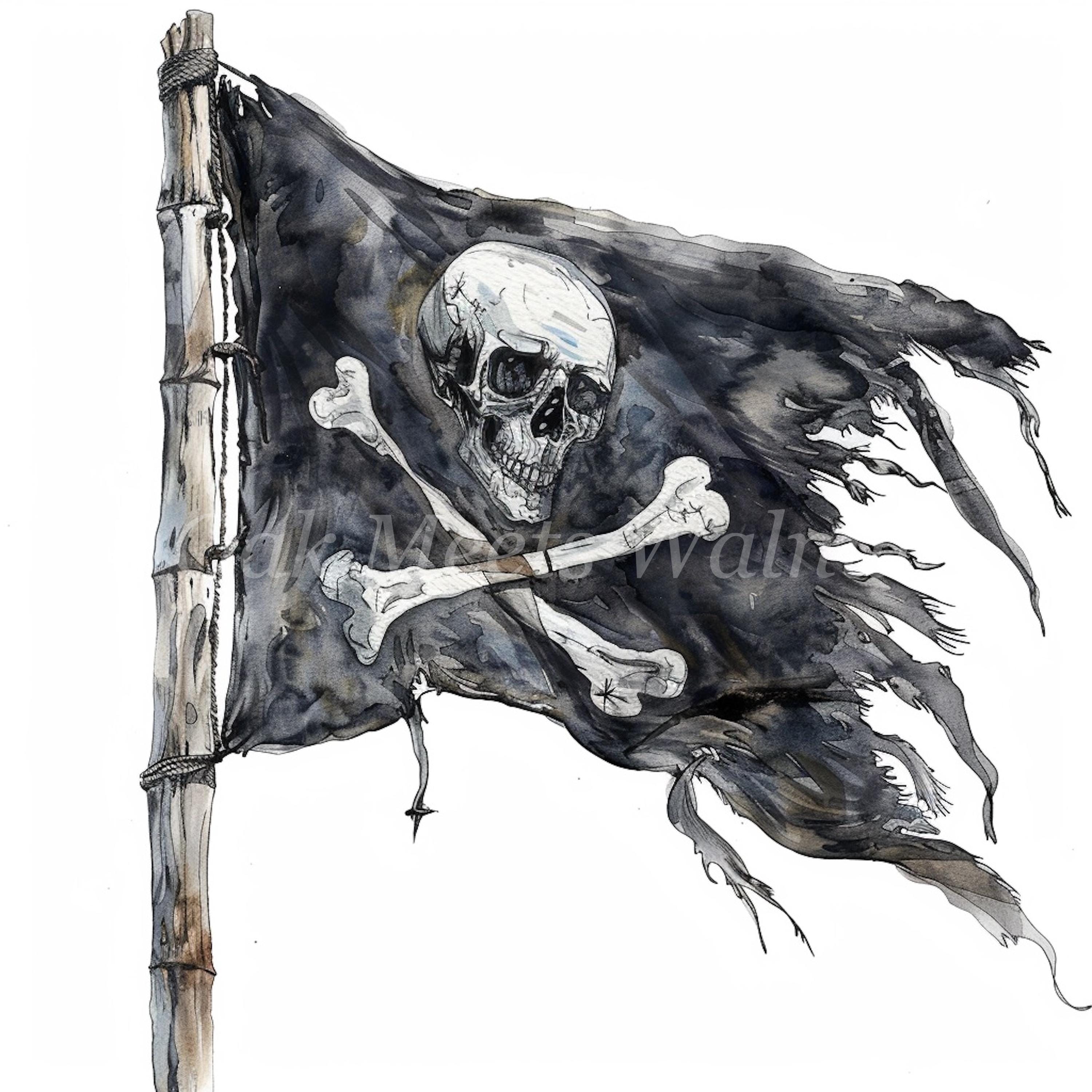 Pirate Flag Clipart Bundle- 10 High Quality Watercolor Jpgs, Printable ...