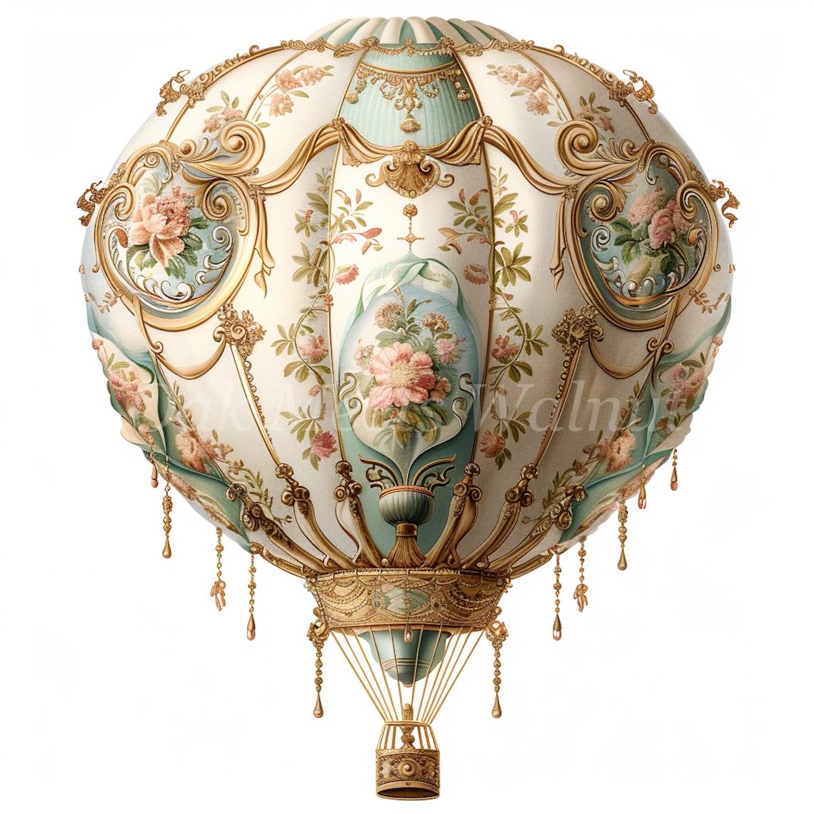 Vintage Hot Air Balloon Watercolor Clipart: Antique Style Images ...