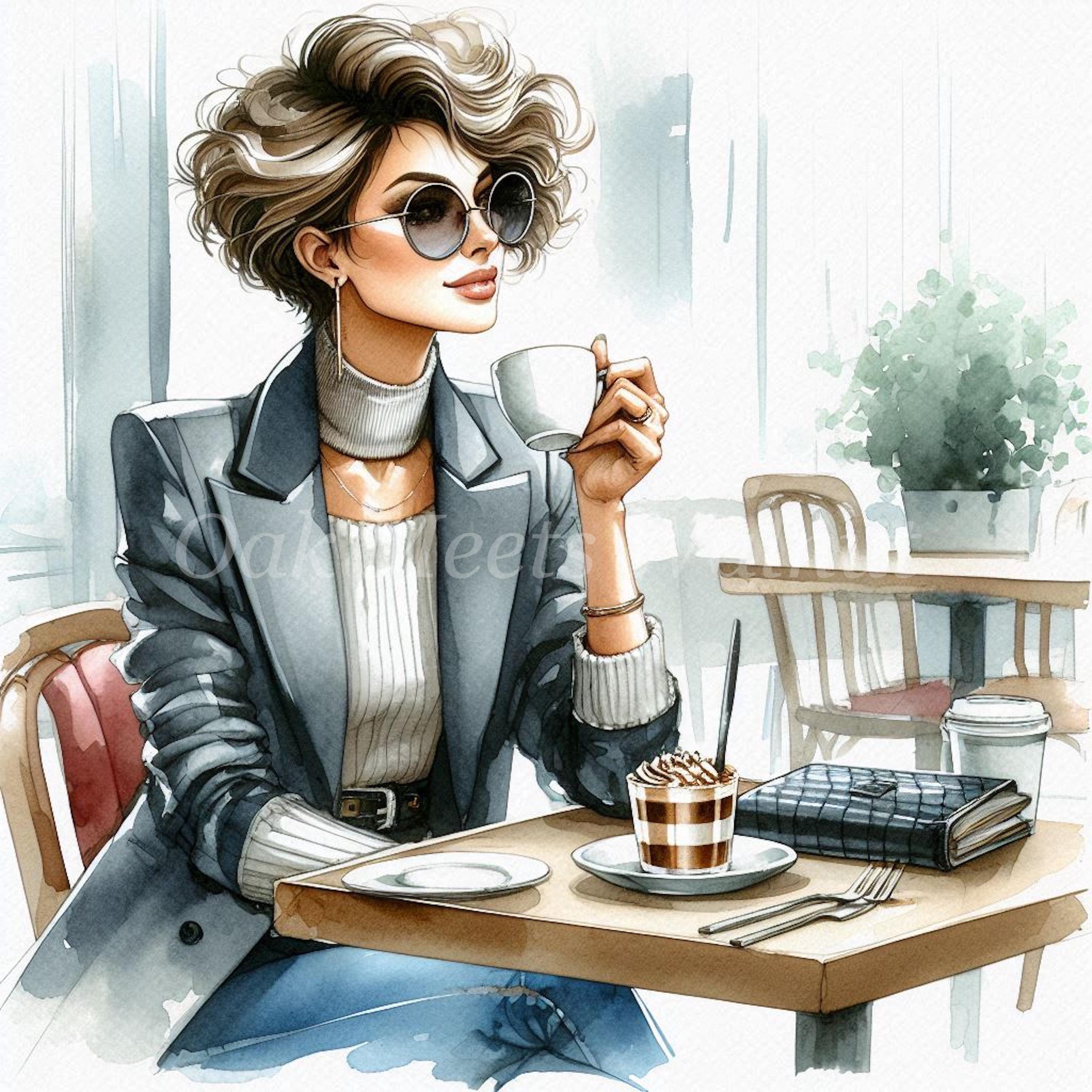 Chic Woman Watercolor Clipart Bundle: Short Hair Fashion (digital ...