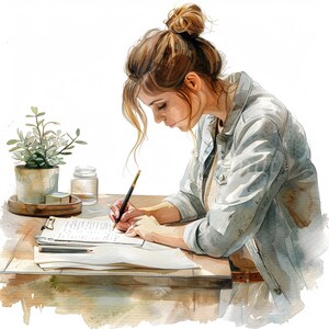 Woman Writing Clipart Bundle- 10 High Quality Watercolor Jpgs ...