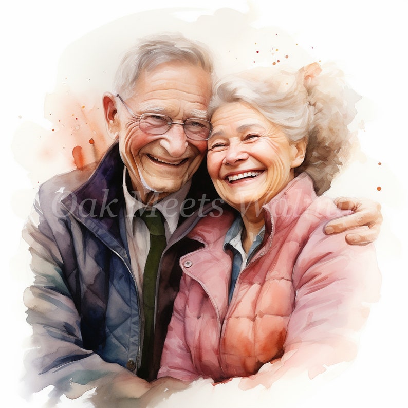 Old Couple in Love Clipart Bundle- 10 High Quality Watercolor Jpgs ...