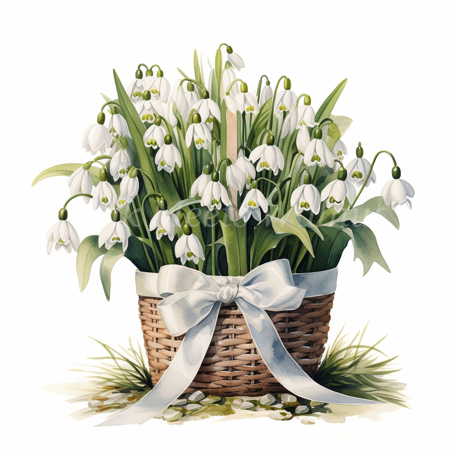 Snowdrop Basket Clipart: Watercolor Floral JPG Bundle (digital Download ...
