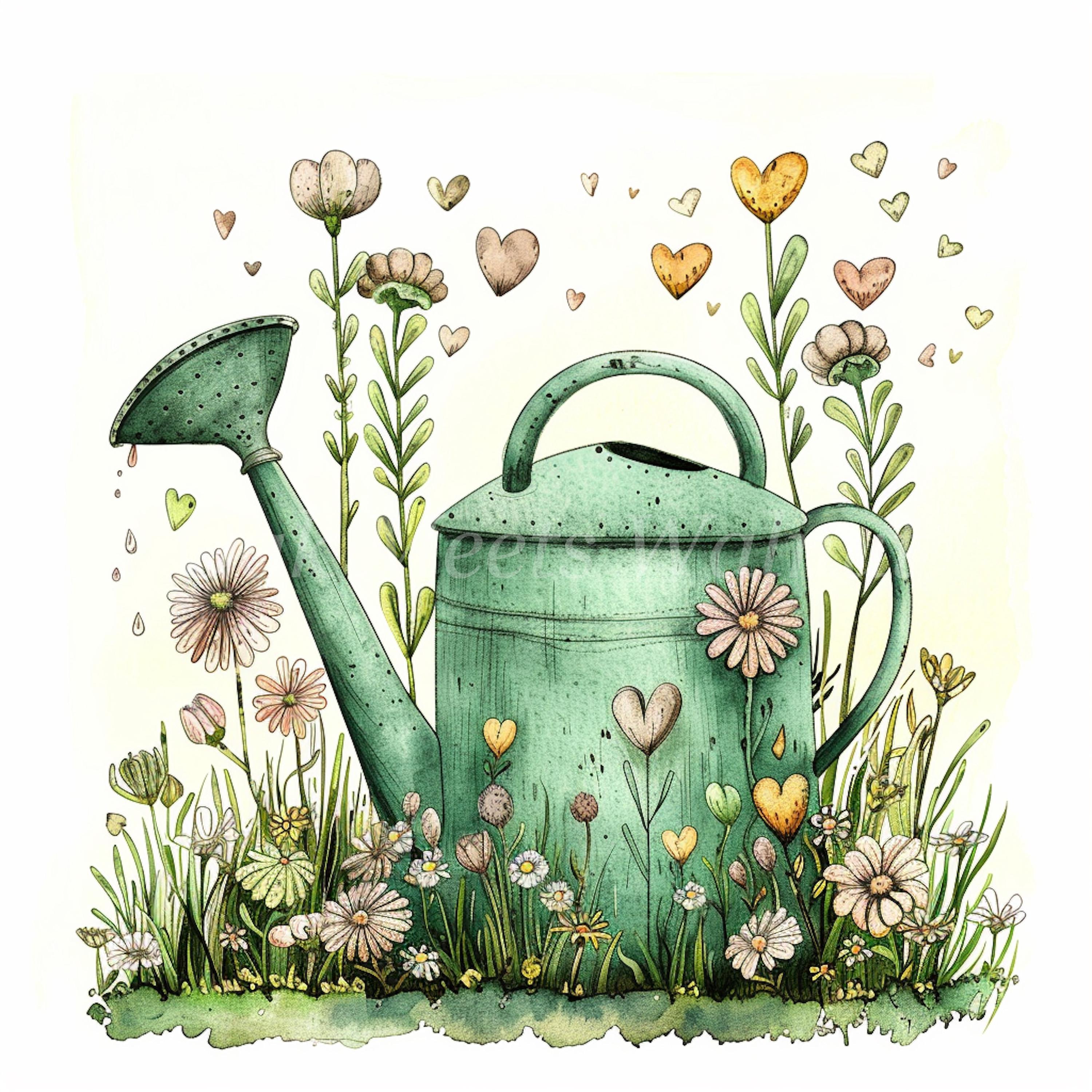 Watercolor Flowers in Watering Can Clipart: Floral JPG Bundle (digital ...